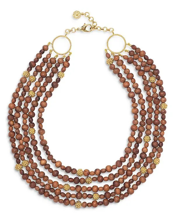 CAPUCINE DE WULF Teak Beaded Multi Row Statement Necklace - Brown/gold