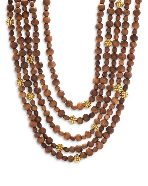 CAPUCINE DE WULF Teak Beaded Multi-row Statement Necklace, 18-20