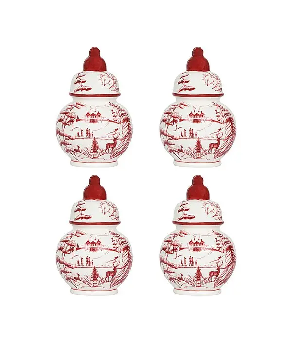 JULISKA Country Estate Winter Frolic Ginger Jar Place Card Holder Set Of 4 - Ruby