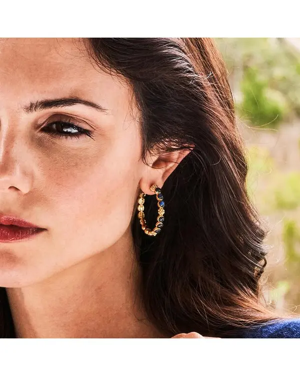 CAPUCINE DE WULF Berry Gem Medium Hoop Earrings - Blue/gold