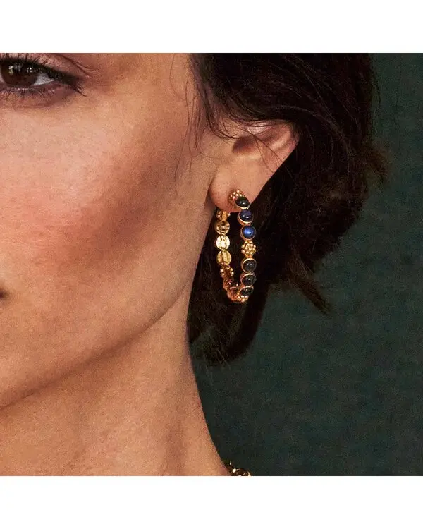 CAPUCINE DE WULF Berry Gem Medium Hoop Earrings - Blue/gold