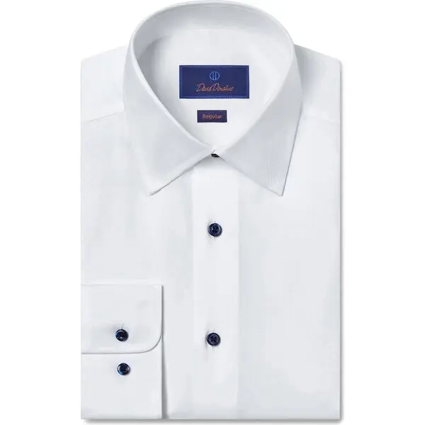 David Donahue Regular Fit Solid Dress Shirt - White