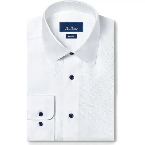 David Donahue Regular Fit Solid Dress Shirt - White