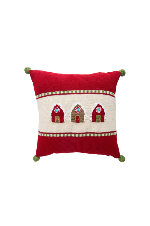 MELANGE COLLECTION 14" Gingerbread House Pillow - Red