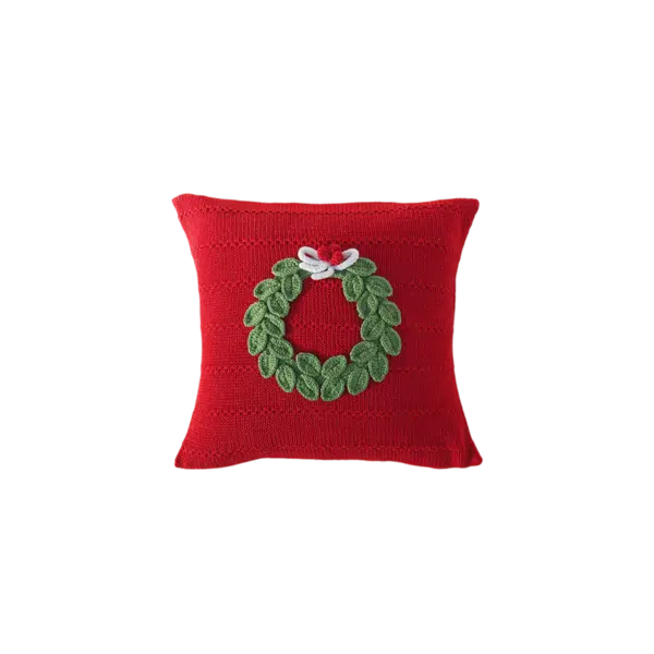 MELANGE COLLECTION 10" Green Wreath Pillow - Red