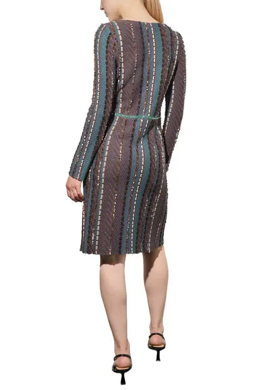 Ming Wang Multistitch Fringe-trim Knit A-line Dress