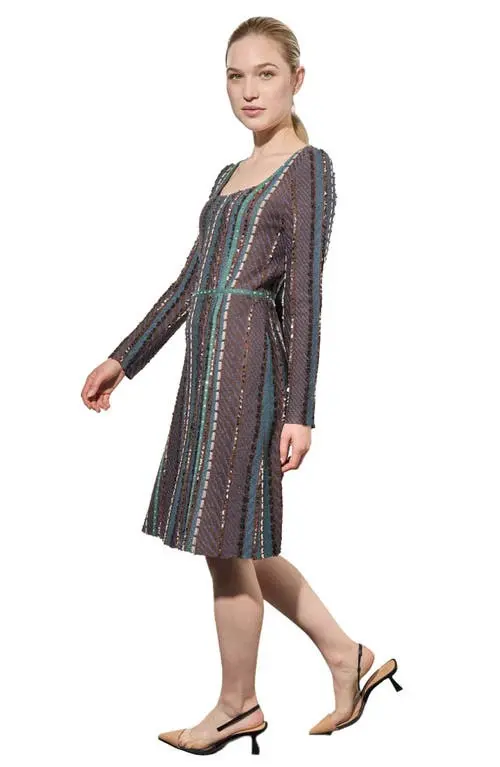 Ming Wang Multistitch Fringe-trim Knit A-line Dress