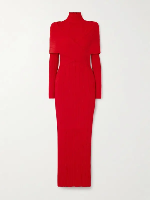 Balmain Wrap-effect Layered Plissé-chiffon Maxi Dress