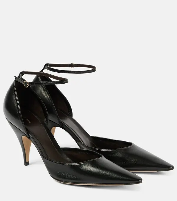 THE ROW Liisa Leather Pumps With Ankle Strap