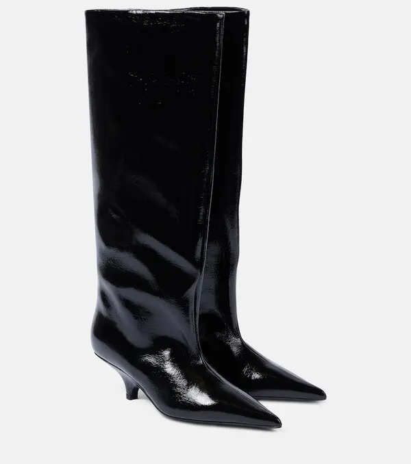 TOTEME Patent Leather Knee-high Pointed Toe Boots