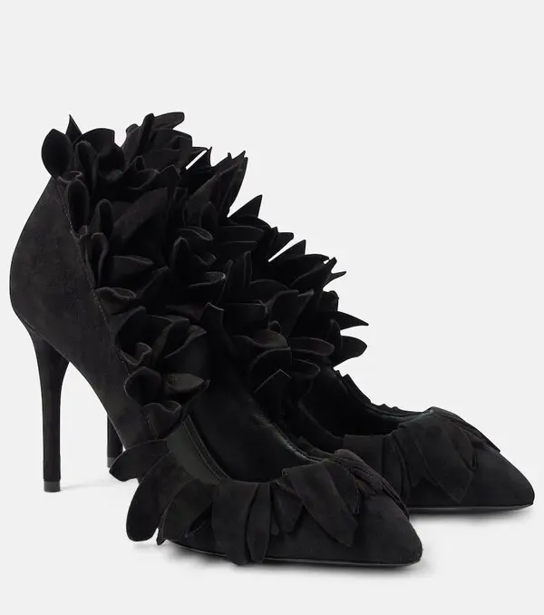 Alaïa Petal Ruffled Suede Pumps