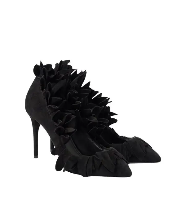 Alaïa Petal Ruffled Suede Pumps - Black