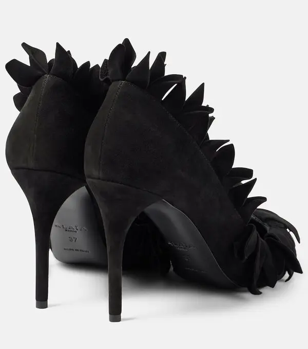 Alaïa Petal Ruffled Suede Pumps