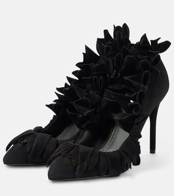 Alaïa Petal Ruffled Suede Pumps