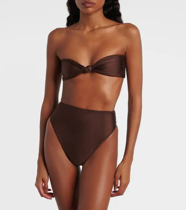 SAME Knotted Bandeau Bikini Top - Brown
