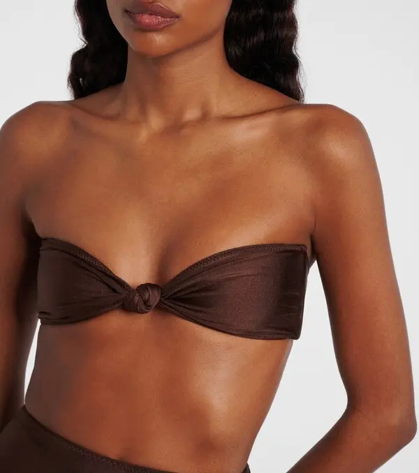 SAME Knotted Bandeau Bikini Top - Brown