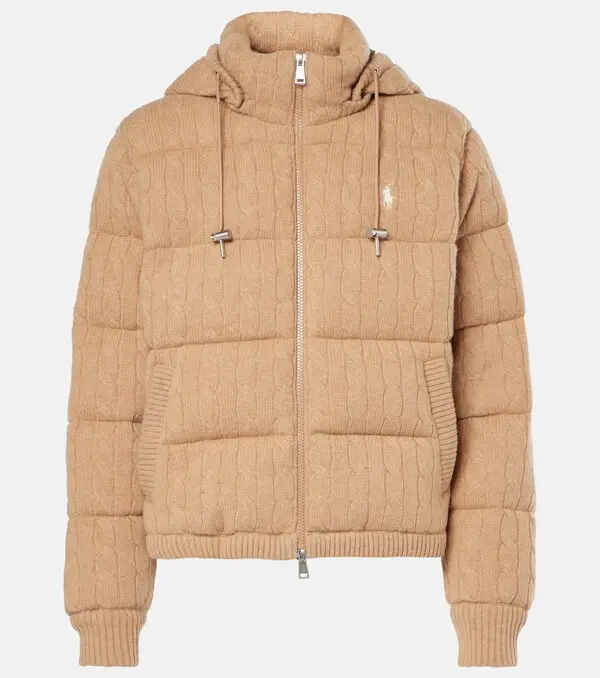 Polo Ralph Lauren Cable-knit Wool And Cashmere Down Jacket - Beige