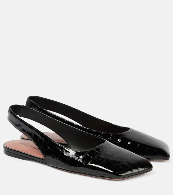 Amina Muaddi Patent Leather Slingback Flats - Black