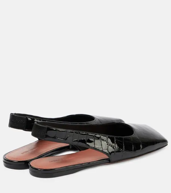 Amina Muaddi Patent Leather Slingback Flats - Black