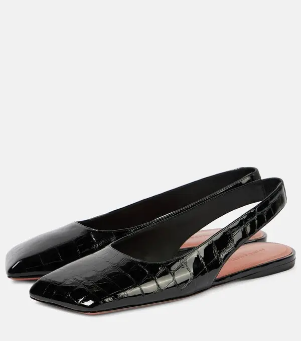 Amina Muaddi Patent Leather Slingback Flats - Black