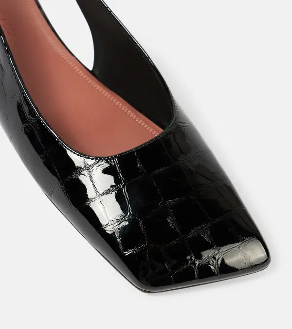 Amina Muaddi Patent Leather Slingback Flats - Black