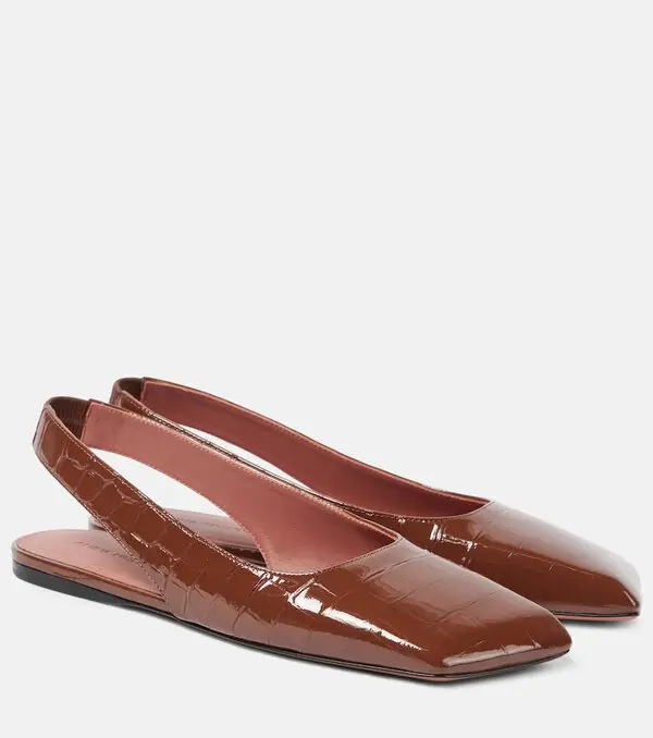 Amina Muaddi Ane Patent Leather Slingback Flats - Brown