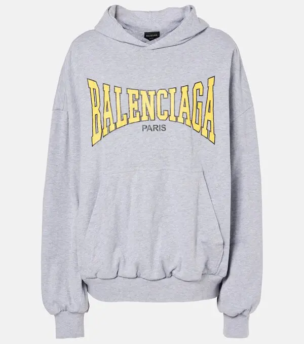 Balenciaga Logo Cotton Jersey Hoodie - Grey