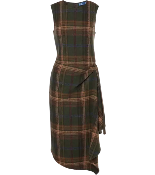 Polo Ralph Lauren Plaid Wool-blend Midi Dress - Green