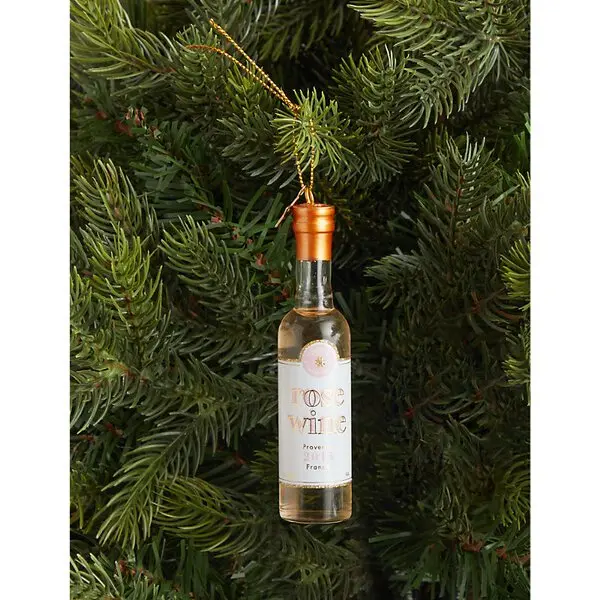 SELFRIDGES EDIT Rose Wine Bottle Glass Christmas Decoration 11cm