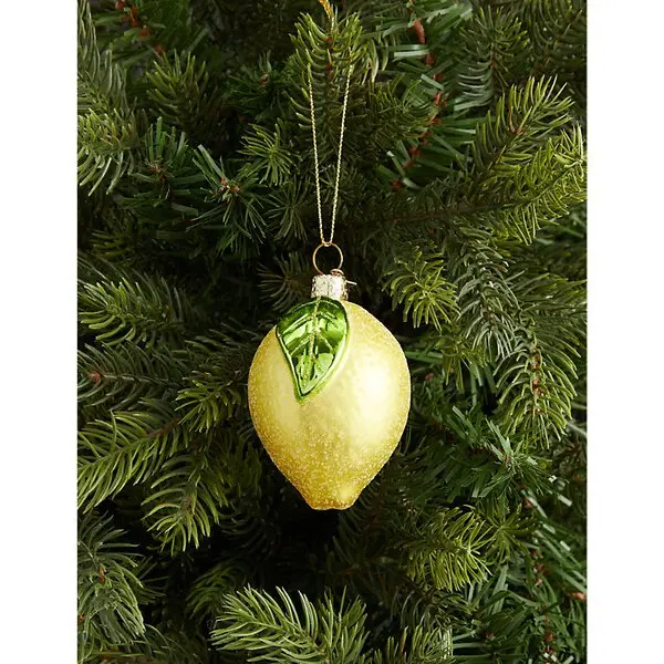 SELFRIDGES EDIT Glitter-embellished Lemon Glass Christmas Decoration 8cm