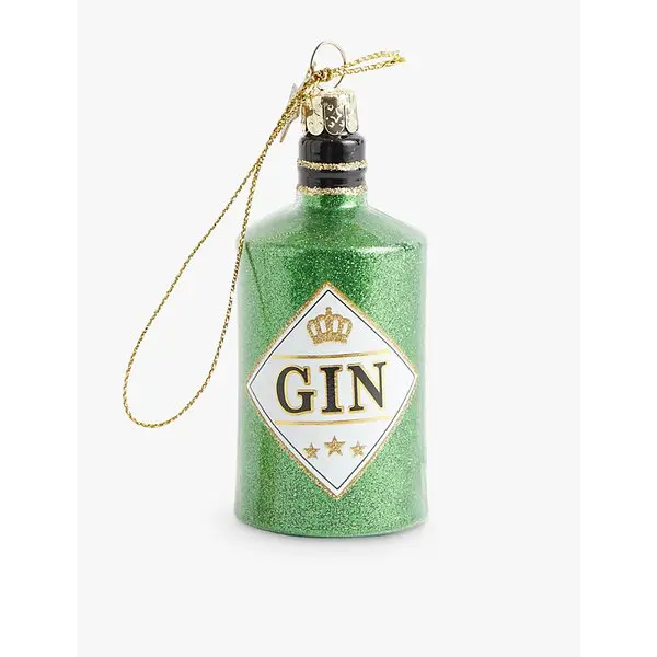 SELFRIDGES EDIT Green Glitter Gin Bottle Glass Christmas Decoration 10cm - One-color
