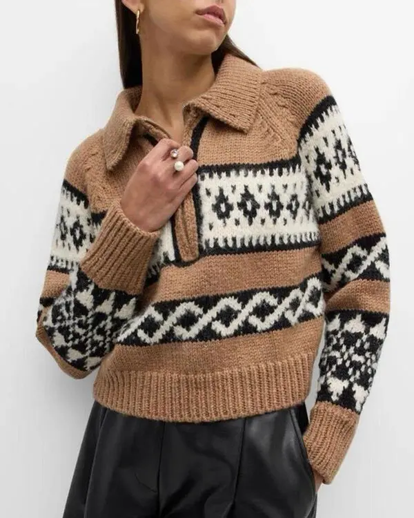 A.L.C. Carter Fair Isle Quarter-zip Sweater - Camel Mult