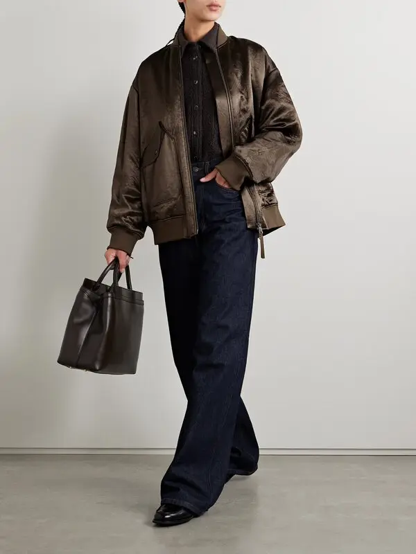 Max Mara Imelde Oversized Hammered-satin Bomber Jacket