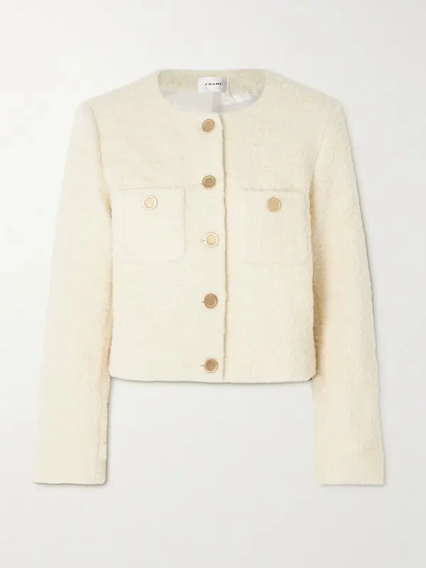 FRAME Cropped Cotton-blend Bouclé-tweed Jacket