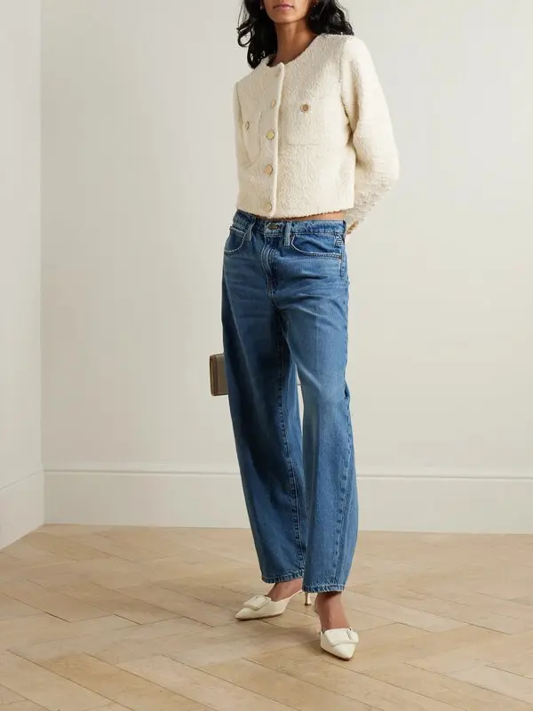 FRAME Cropped Cotton-blend Bouclé-tweed Jacket