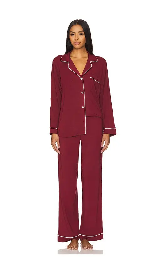 Eberjey Gisele Long Pj Set In Wildberry - Bordeaux