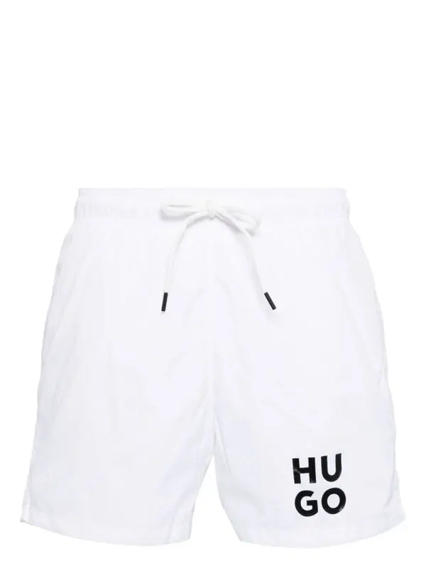 Hugo Boss Paol Square Logo Swim Shorts White Editorialist