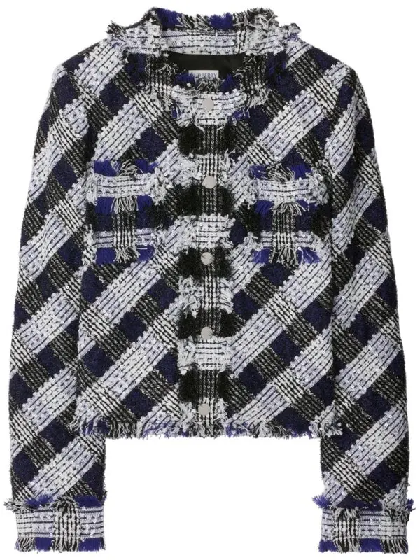 Burberry Cropped Tweed Jacket - Blue