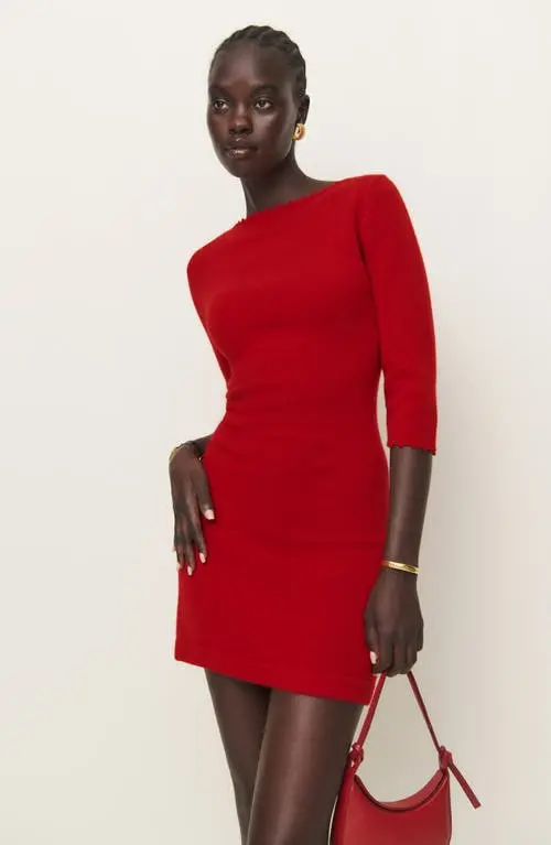 baez cashmere mini dress Reformation X Kacey Musgraves Baez Recycled Cashmere & Wool Sweater  Minidress in Red