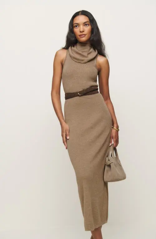 brown cowl neck sweater dress Reformation Kacey Musgraves Simone Wool - Camel ALEXANDRE VAUTHIER - Cutout