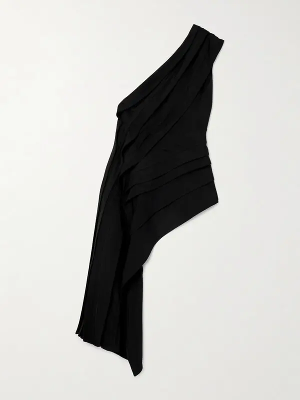 Bottega Veneta Asymmetric Draped Pleated Crepe Top - Black