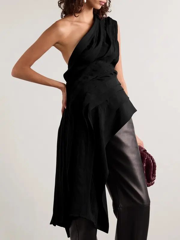 Bottega Veneta Asymmetric Draped Pleated Crepe Top