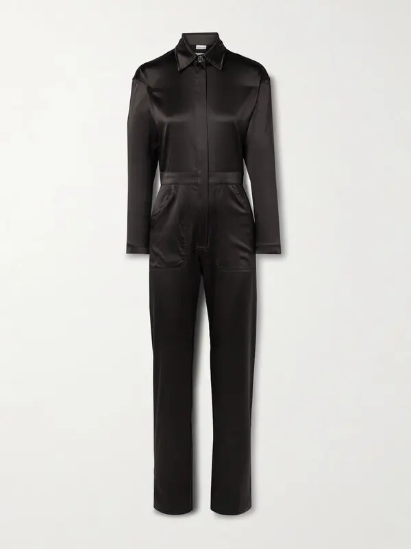 RIVET UTILITY Powerhouse Silk-blend Satin Jumpsuit - Brown