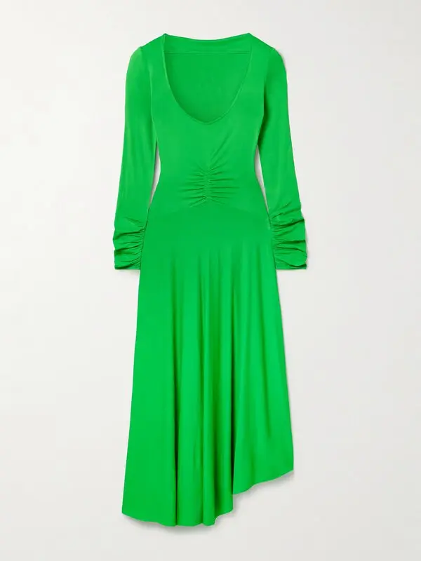 Acne Studios Ruched Maxi Dress In Green - 50% Off | Editorialist