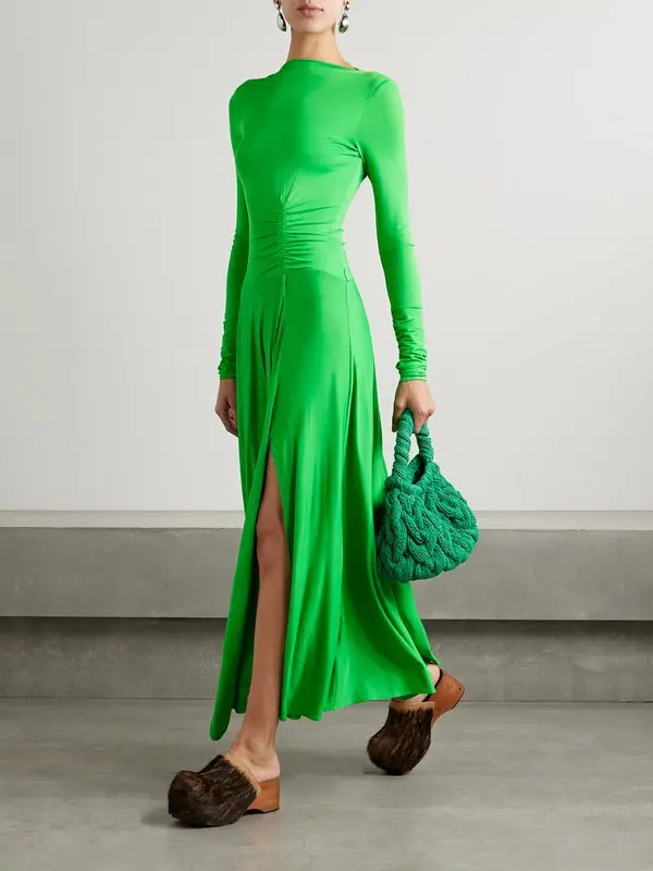 Acne Studios Ruched Maxi Dress In Green - 50% Off | Editorialist