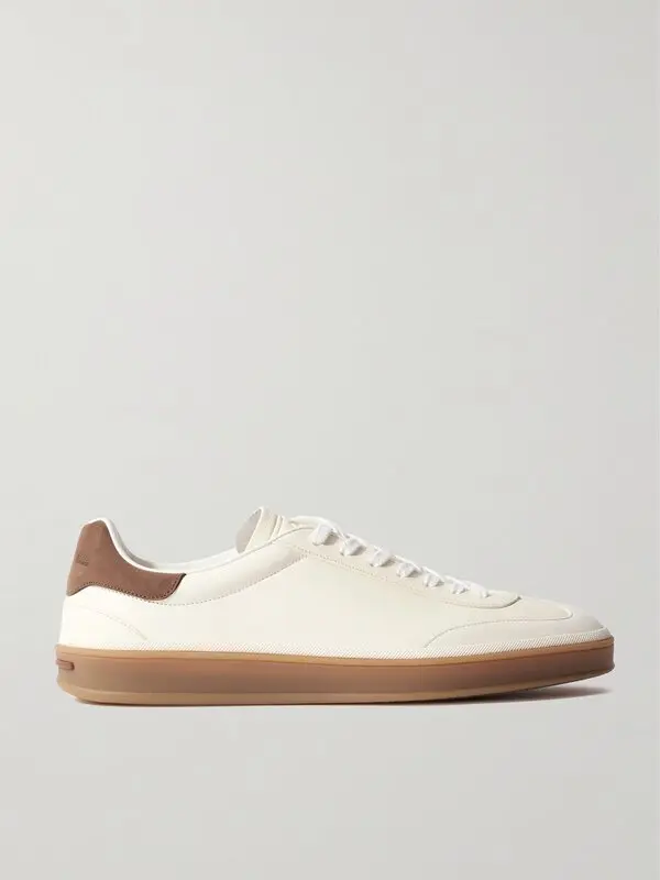 Loro Piana Tennis Walk Suede-trimmed Leather Sneakers - Neutrals