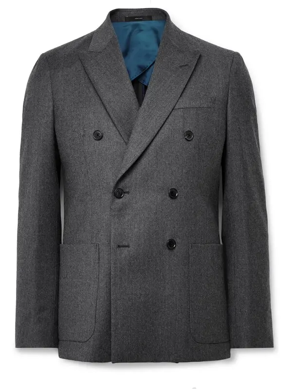 Paul Smith Double-breasted Wool And Cashmere-blend Flannel Suit Jacket - Gray