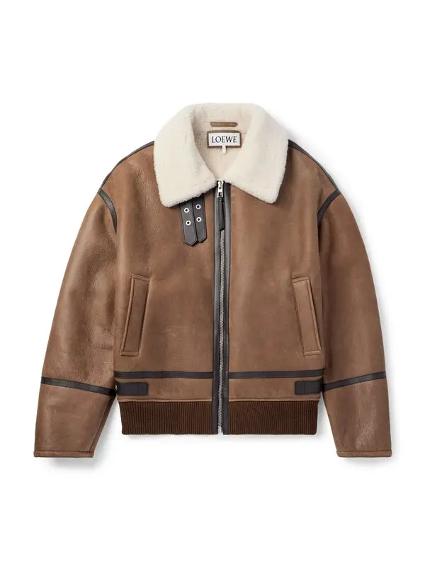 Loewe Leather-Trimmed Shearling Jacket In Brown - 50% Off