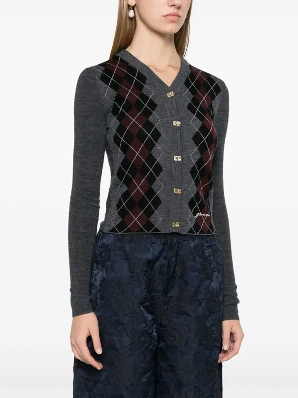 GANNI Argyle-knit Cardigan
