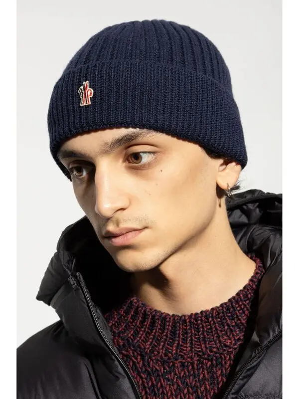 Moncler Logo Embroidered Beanie - Blue